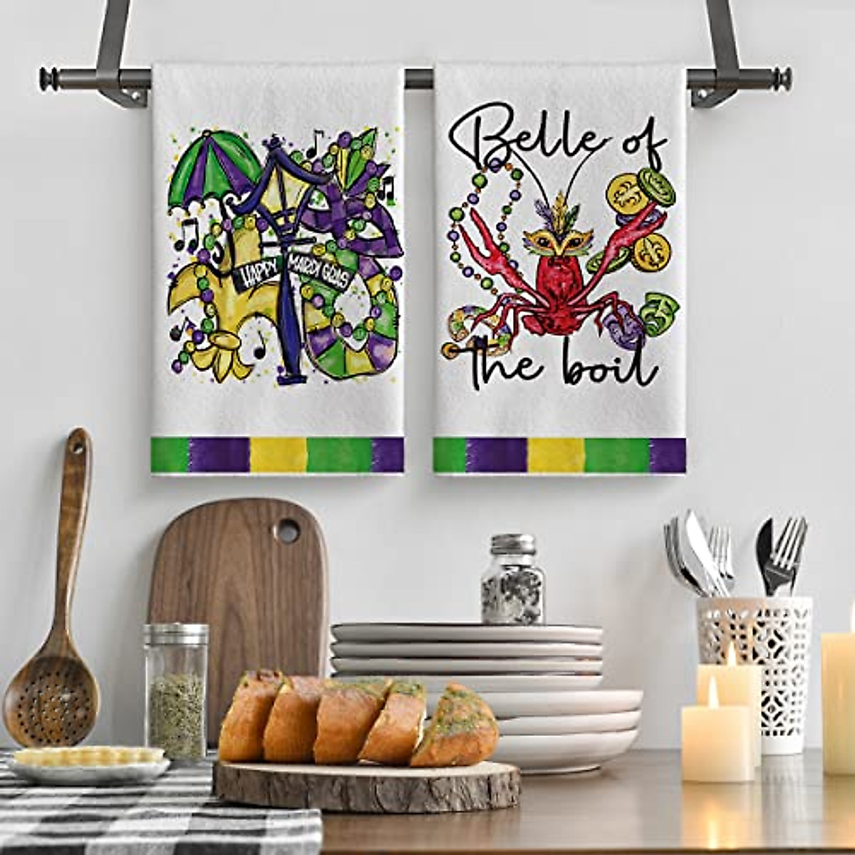 Artoid Mode Happy Mardi Gras Beads Mask Home Kitchen Towels, 18 x 26 Inch Ultra Absorbent Drying Cloth Dish Towels for Cooking Baking Set of 4