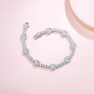 FANCIME White Gold Plated 925 Sterling Silver Round Cubic Zirconia CZ Wedding Bridal Prom Tennis Bracelet For Women Girls, 19cm