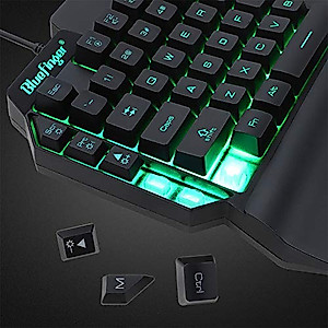 One Hand RGB Gaming Keyboard and Backlit Mouse Combo,USB Wired Rainbow Letters Glow Single Hand Mechanical Feeling Keyboard with Wrist Rest Support, Gaming Keyboard Set for Game