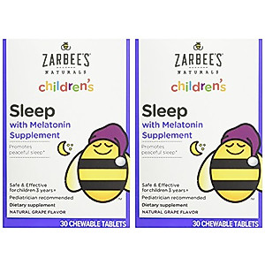 Zarbee's Naturals Children's Sleep Melatonin Supplement Chewable Tablets Grape Flavor - 30 ct, Pack of 2