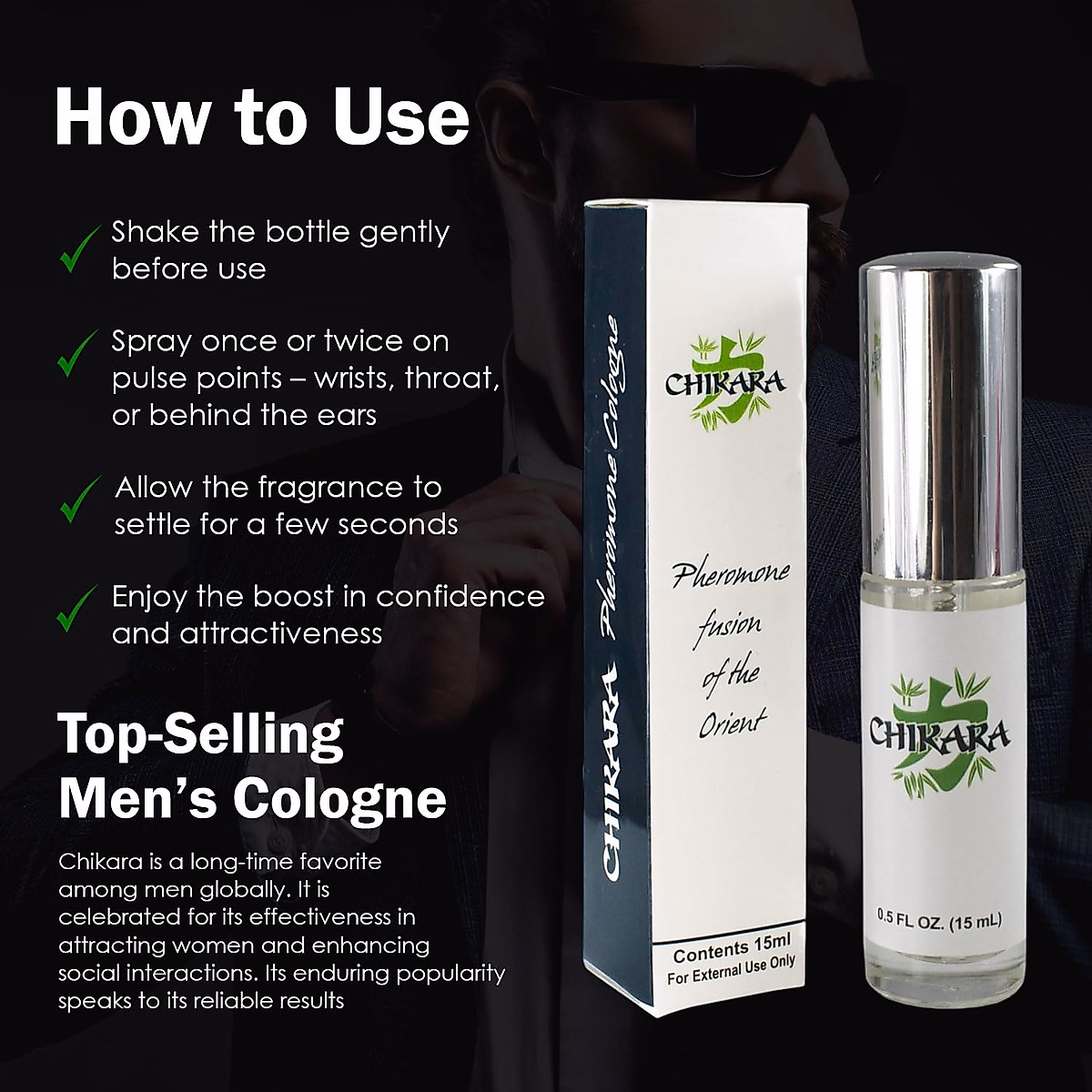 Love Scent Chikara Pheromone Cologne for Men, High Concentration Pheromone Spray, Mens Pheromones Cologne to Attract Women, Long Lasting Cologne Pheromones for Men (15 ML) - 1 Pack