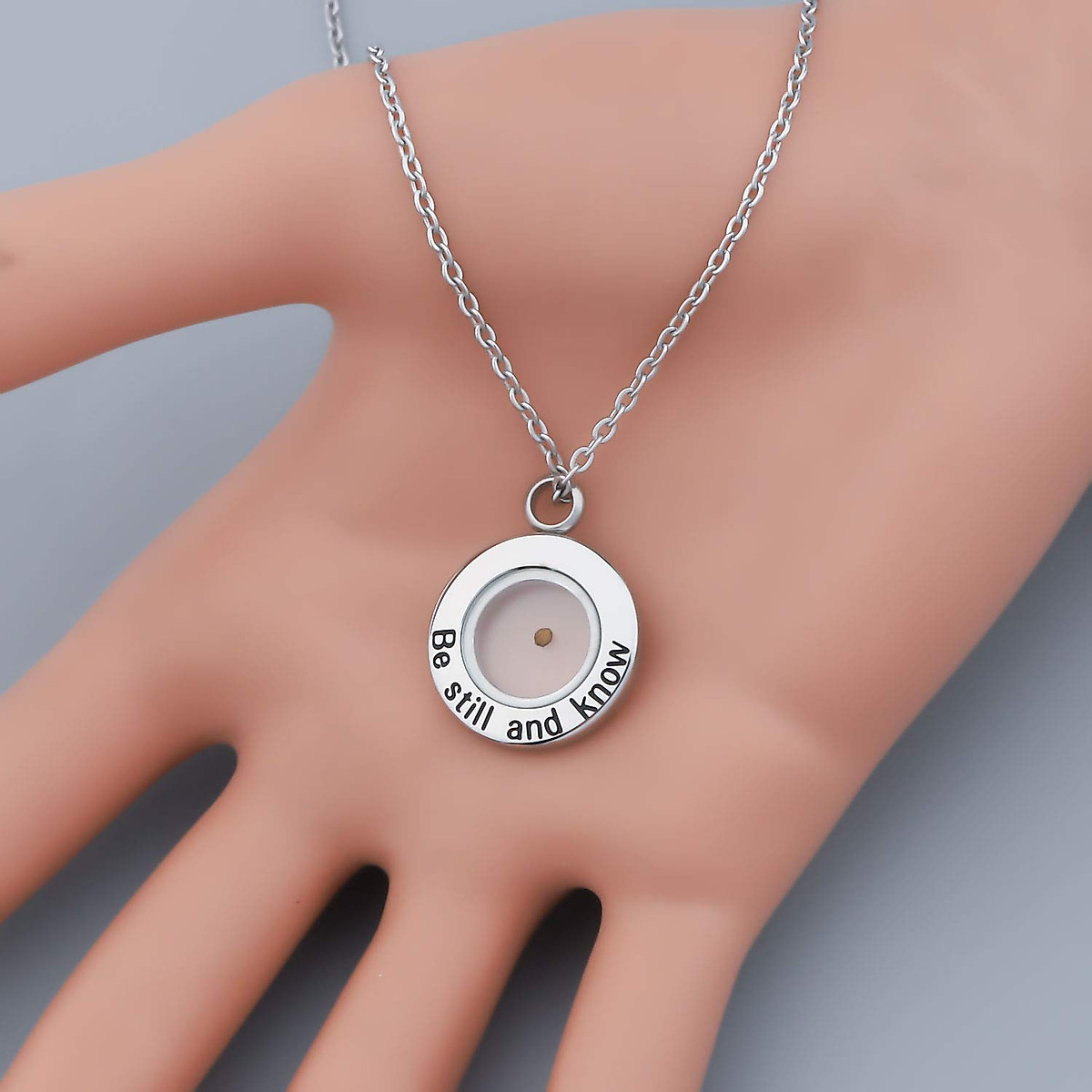 WUSUANED Mustard Seed Faith Necklace Seed Charm with Bible Verse Inscription Christian Pendant Religious Jewelry Inspirational Christian Gift for Women (be still & know necklace S)