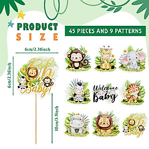 Weecent 45 Pcs Safari Baby Shower Cupcake Toppers Jungle Animals Oh Baby Party Decorations Safari Theme Cupcakes Toppers for Boys Kids Baby Shower Nursery Wild Party Supplies