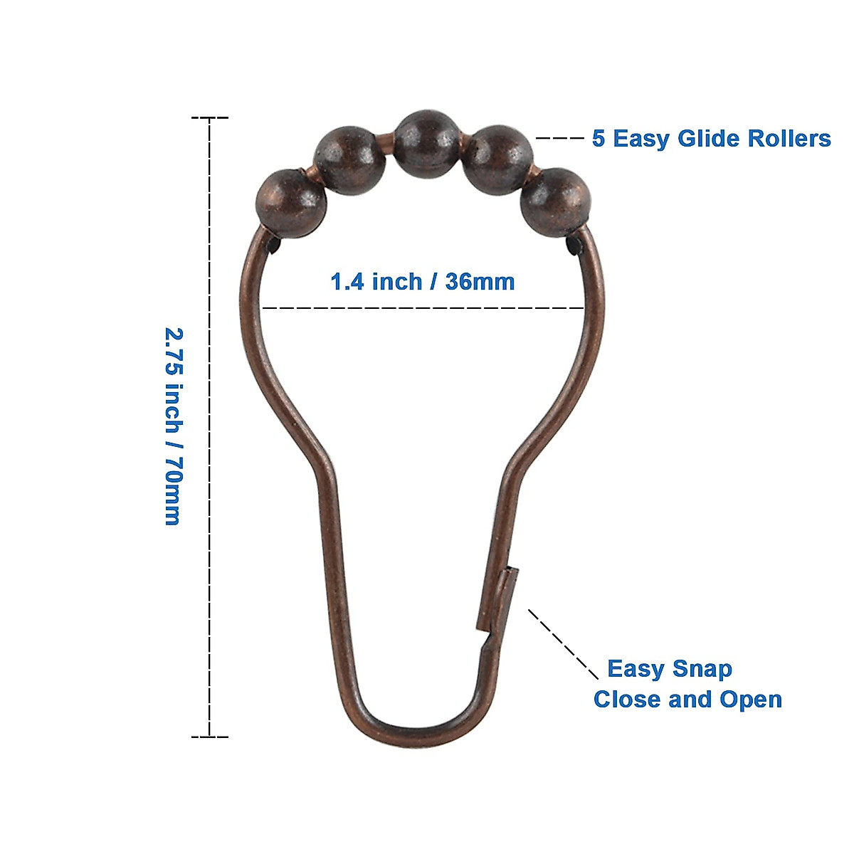 Ansxiy Shower Curtain Hooks Rings, Rustproof Metal Shower Curtain Rings for Bathroom Shower Rods Curtains - Set of 12, Bronze