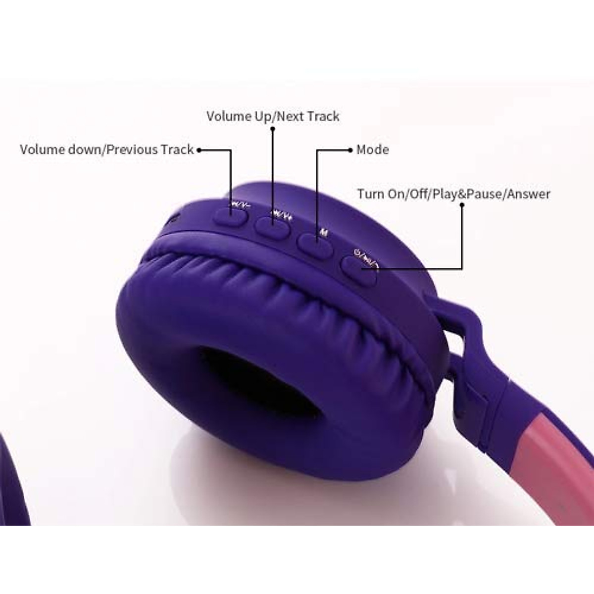 na1 Wireless Bluetooth Kids Headphones, Damikan Cat Ear Bluetooth Over Ear Headphones, LED Lights, FM Radio, TF Card, Aux, Mic for iPhone/iPad/Kindle/Laptop/PC/TV (Pink)