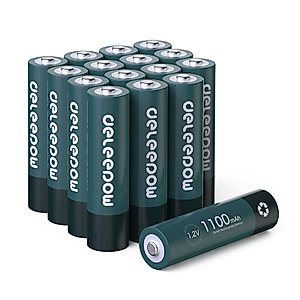 Deleepow AAA Rechargeable Batteries, High Capacity 1100mAh NiMH AAA Battery 1200 Cycles 1.2v Pre-Charged Triple A Batteries, Low Self Discharge, Pack of 16