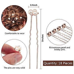 WILLBOND 18 Pcs Pearl Hair Pins Bridal Wedding Hair Accessories Crystal Bobby Pin for Brides Bridesmaids Flower Women Girls(Rose Gold)