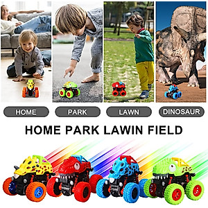 aovowog Monster Truck for Boys, 4 Pack Pull Back Cars, Friction Powered Cars for Kids, Dinosaur Truck Toys for 3 4 5 6 Year Old Boys - Christmas Birthday Party Gift for Kids