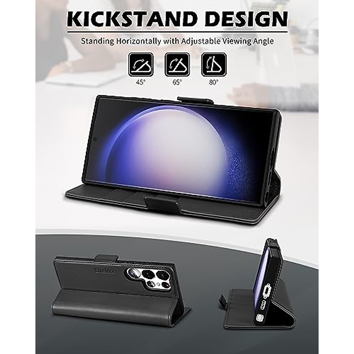 SHIELDON Wallet Case for Galaxy S23 Ultra 5G, Genuine Leather Case Kickstand RFID Blocking Credit Card Holder Shockproof Protection Magnetic Cover Compatible with Galaxy S23 Ultra 6.8" 2023 - Black