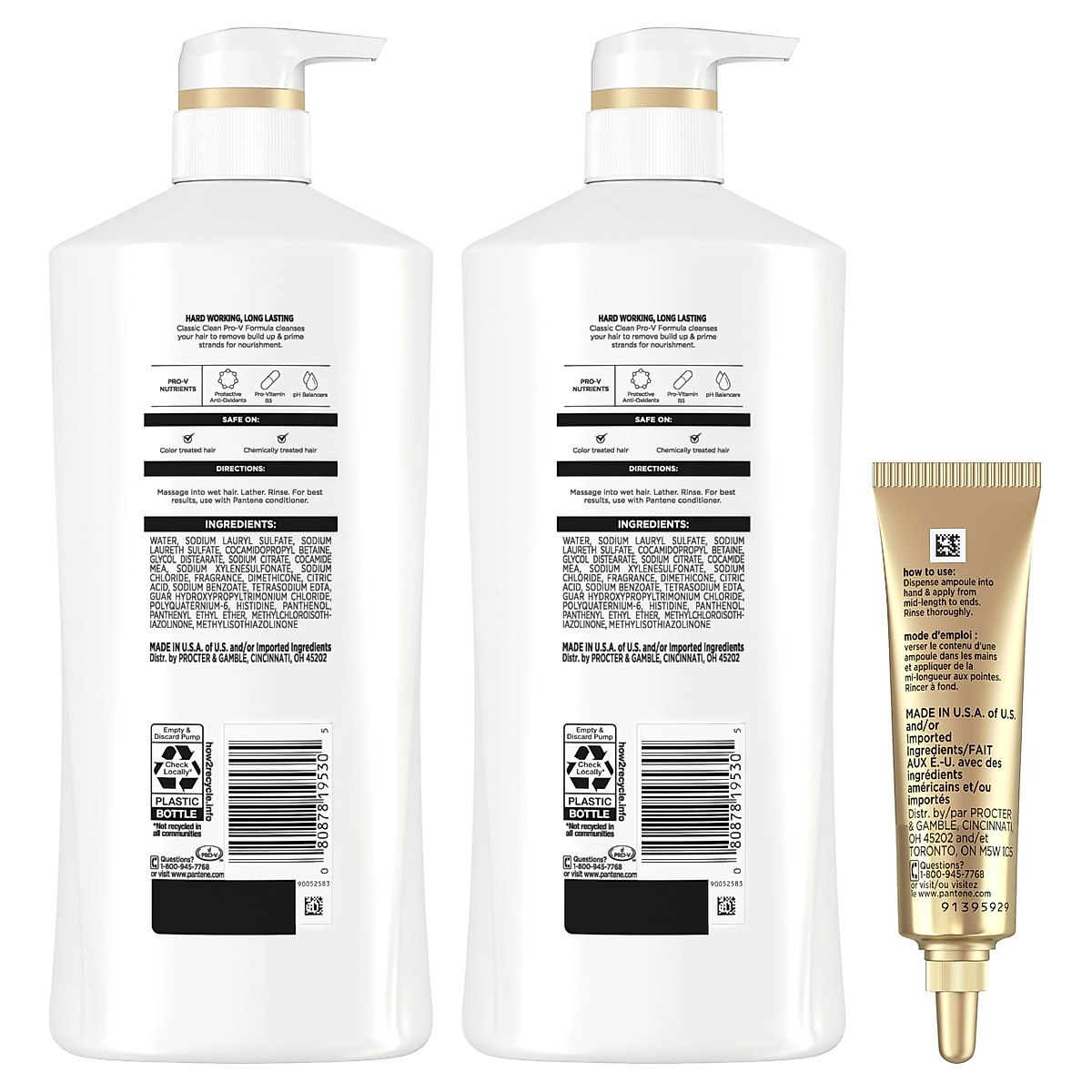 Pantene Classic Clean Shampoo Twin Pack, Pro-V Nutrients for Dry, Color-Treated Hair, Healthy Looking Hair Every Wash, Antioxidant-Rich, 27.7 Fl Oz Each + Miracle Rescue Shot (0.5 Oz)