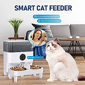 JAMOTOLLY Automatic Cat Feeder,Automatic Dog Feeder with HD Camera,5L Double Stainless Steel Bowls Pet Feeder with APP,Smart Food Dispenser for Cat and Dog,10s Voice Recorder Dual Power Mode 3 Heights