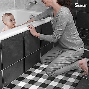 Sunlit Set of 2 Anti Fatigue Kitchen Floor Mat, Non Slip Waterproof Comfort Standing Mat, 0.4 Inch Thick Cushioned Farmhouse Kitchen Rug Runner, White Black Buffalo Check (17"x28"&17"x47")