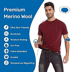 MERINNOVATION Merino Wool T-Shirt Mens Wicking Merino Wool Undershirt Lightweight Base Layer (Wool Socks Included Cabernet