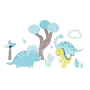 8 PC Dinosaur Crib Bedding Set for Baby Boys, Blue Nursery Set with Quilt/Sheet/Dust Ruffle/Blanket/Diaper Stacker/3 Wall Stickers, (0363)