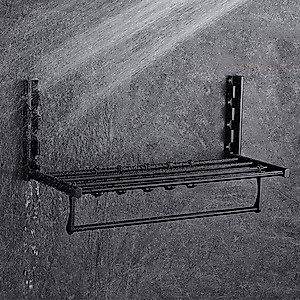 YOtat Bathroom Towel Rack Towel Bar Foldable Bath Towel Rack with Hooks Wall-Mounted Towel Holder Hotel Rail Shelf Bathroom Kitchen Storage Rack Holder Towel Holder Towel Rail, 57cm, Schwarz