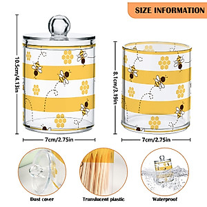 Bee Honey Stripe 2 Pack Qtip Holder Organizer Dispenser Plastic Bathroom Jars Storage Containers with Lids Clear Bathroom Organizer Dispenser for Hair Accessories