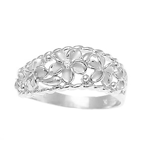 Arthur's Jewelry Sterling silver 925 Hawaiian 5 plumeria flower cz ring curve style rhodium plated size 10