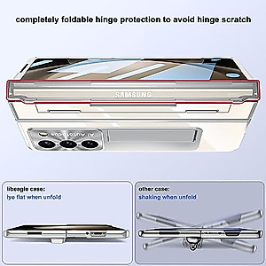 Libeagle Compatible with Samsung Galaxy Z Fold 5 Case with Innovative Hinge Protection, Detachable S Pen Holder & Capacitance Pen, Non-Yellow Clear Back, Screen Protector, Stand Cover 5G 2023, Silver
