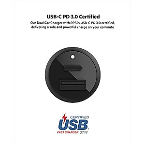 Belkin 37 Watt Dual USB Car Charger - Power Delivery 25W USB C Port & 12W USB A Port for PPS Charging Apple iPhone 14, 14 Pro, 14 Pro Max, iPhone 13, Samsung Galaxy, AirPods & More