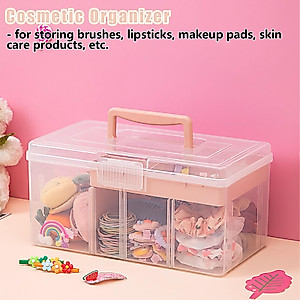 CYEAH 2 Pcs 2 Layer Clear Plastic Dividing Storage Box with Removable Tray, Multipurpose Storage Box with Handle, Craft Organizers and Storage Clear Storage Container for Art Craft Sewing Supplies