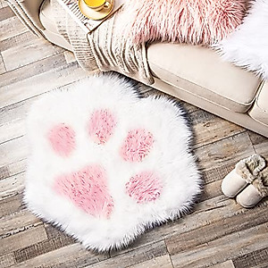 Ashler Ultra Soft Faux Sheepskin Fur Rug, Fluffy Cat Paw Rugs, Kids Room Rug, Area Rug, Kawaii Room Decor, Non Slip Throw Rug, Fluffy Carpet Bedroom Rug, Light Pink 2.55 x 3 Feet