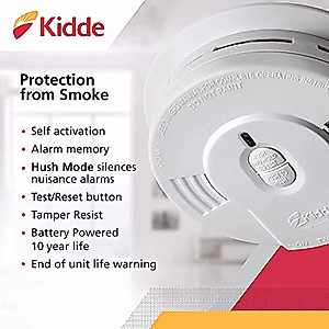 Kidde Smoke Detector with Lithium Battery, LED Lights & Replacement Alert, Pack of 2 & Smoke & Carbon Monoxide Detector, Battery Powered, Combination Smoke & CO Alarm, Voice Alert