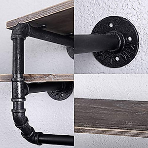 Ucared Industrial Pipe Shelves 2 Tiers Wall Mounted Shelves,Rustic Wall Shelf with Towel Bar,24" Towel Racks for Bathroom Organizer Storage,Wood Metal Wall Mounted Hanging Shelves