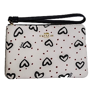 Coach Crossgrain Leather Corner Zip Wristlet with Crayon Hearts (Chalk Pink Multi/Black/Gold)