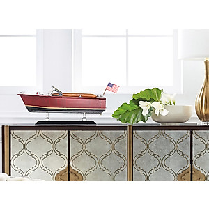 NAUTIMALL 10" Wooden Speedboat Model Ship Sailing runabout 1/27 Scale Replica Nautical Decoration (10”, Burgundy)