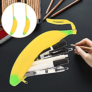 Ciieeo 2pcs Banana Shaped Pencil Bag Silicone Pen Bag Large Capacity Banana Pencil Case