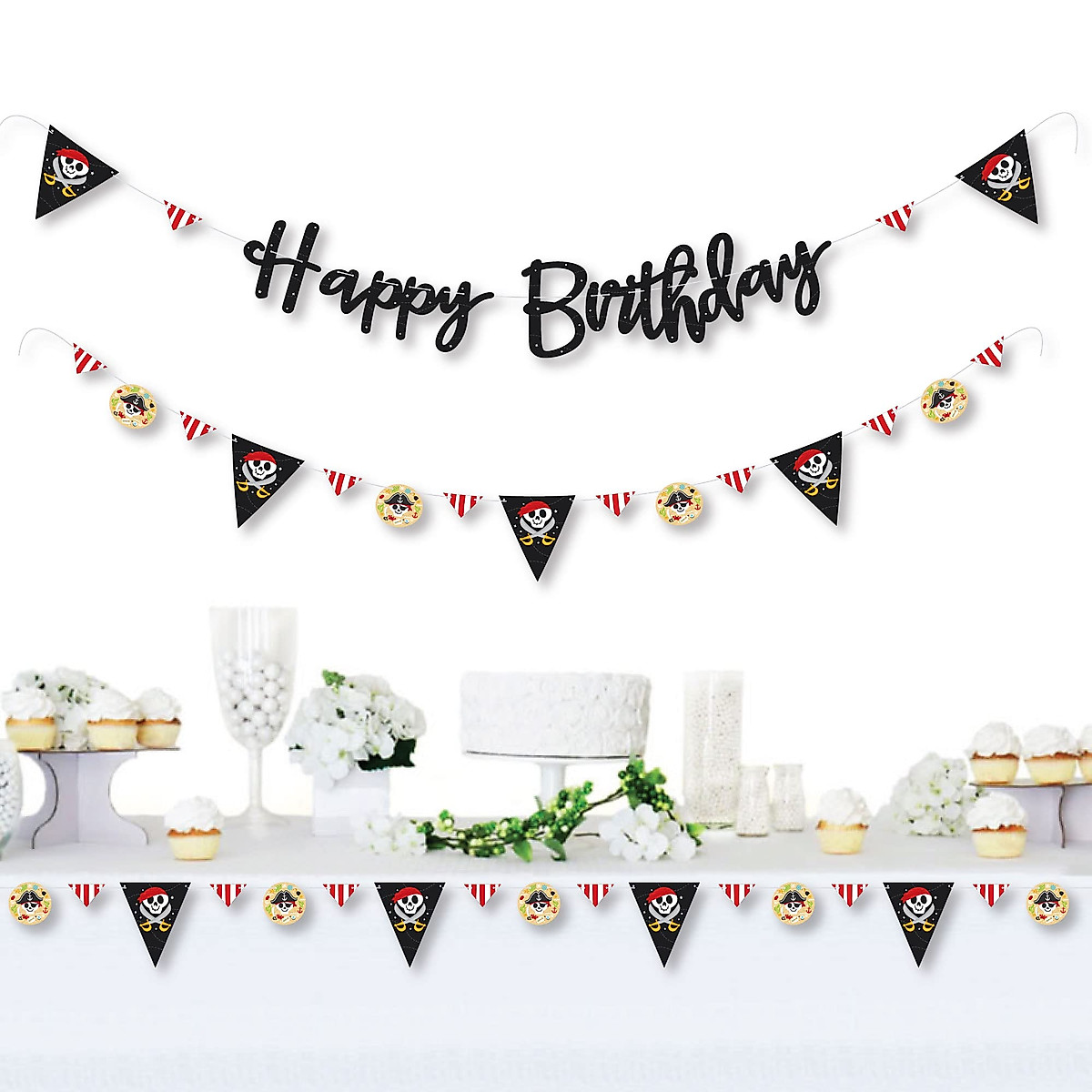 Big Dot of Happiness Pirate Ship Adventures - Skull Birthday Party Letter Banner Decoration - 36 Banner Cutouts and Happy Birthday Banner Letters