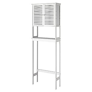 Imseigo Over The Toilet Storage Cabinet, Bathroom Organizer with Adjustable Inside Shelf and Bottom Stabilizer Bar, Space-Saving Toilet Rack (White)