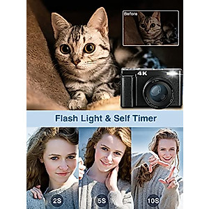 4K Digital Camera, 48MP Autofocus Video Camera with 3" 180°Flip Screen 32GB SD Card, 16X Digital Zoom, Compact Recorder Vlogging Cameras for YouTube with Built-in Mic, 2 Batteries for Beginners