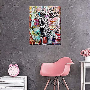 Graffiti Little Boy and Girl Paint by Numbers for Adults Modern Art Figure Street Painting by Numbers for Adults Beginner Acrylic Oil Painting Set Bohemian Style Girl Wall Decoration-16x20 Inch