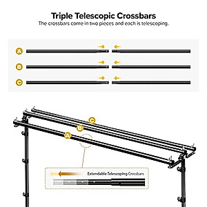 Julius Studio 10 x 9.6 feet (W x H) Triple Crossbar Backdrop Stand, 3 Cross Bars Easy Length Adjustable Background Support System Kit for Photography, Video, Party, Event, JSAG667