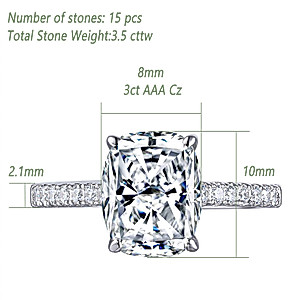 Blongme 3.5CT Engagement Rings Cushion Cut Cubic Zirconia CZ 925 Sterling Silver Wedding Promise Rings for Her Wedding Bands for Women Size 10