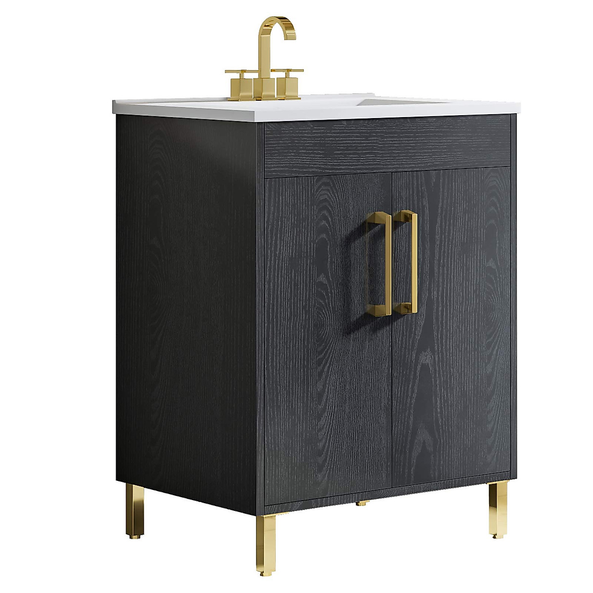 phiestina 24 Inch Black Bathroom Vanity with Ceramic Countertop Sink Combo, 2 Doors Black Bathroom Cabinet Set, BV01-MGD-BLACK