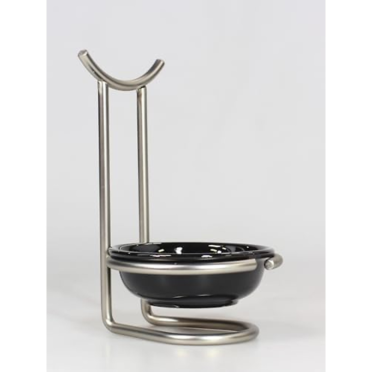 Spectrum Diversified Euro Standing Spoon Rest with Ceramic Dish Upright Utensil Holder for Stovetop & Kitchen Counter Organization, Modern Vertical Design, 1, Satin Nickel/Black