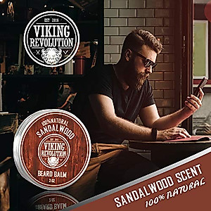 Viking Revolution Beard Balm with Sandalwood Scent and Argan & Jojoba Oils- Styles, Strengthens & Softens Beards & Mustaches - Leave in Conditioner Wax for Men (1 Pack)