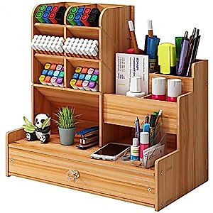 Marbrasse Upgraded Wooden Pencil Holder, Pen Organizer for Desk , Easy Assembly, Art Supply Organizer, Desktop Stationary Organizer Caddy (B17-Cherry)