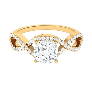 Rosec Jewels 3 CT Certified Moissanite Crossover Infinity Engagement Ring in Gold (7 MM Cushion, D Color VS1 Clarity), 14K Yellow Gold, Size:US 8.00