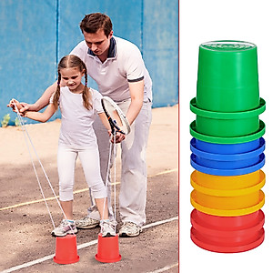 Hungdao 12 Pairs Balancing Stilts for Kids Walking Bucket Stilts Plastic Walking Stilts Toy with Adjustable Rope for Preschool Playground Indoor Outdoor Obstacle Course Games, 4 Colors