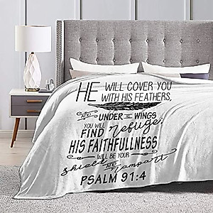 Bible Psalm 91 4 Christian Full Fleece Throw Cloak Wearable Blanket Flannel Fluffy Comforter Quilt Nursery Bedroom Bedding King Size Plush Soft Cozy Air Conditioner Blanket