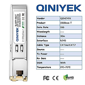 QINIYEK 10G SFP+ to RJ45 Transceiver, 10GBase-T Copper SFP+ Module for Cisco SFP-10G-T-S, Ubiquiti UniFi UF-RJ45-10G, MikroTik S+RJ10, Netgear AXM765, Fortinet, Cat.6a/7, up to 30m (Pack of 4)