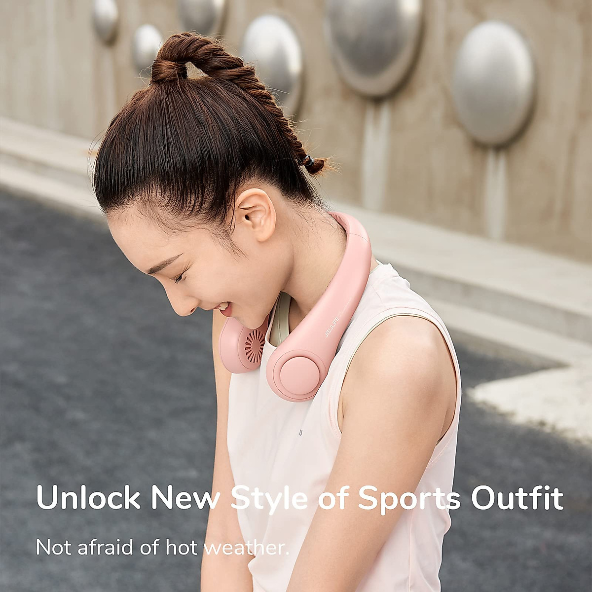 JISULIFE Neck Fan, Personal Wearable Fan, Portable Bladeless Fan, 3 Speeds Rechargeable, Battery Operated Neck Fan for Men Women 2024 Version-Pink