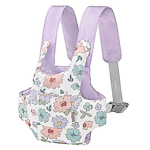 GAGAKU Baby Doll Carrier for Kids Stuffed Animal Carrier Reborn Baby Carrier with Adjustable Straps for American Girl Doll Bitty Baby Doll Accessories - Purple (Flowers)