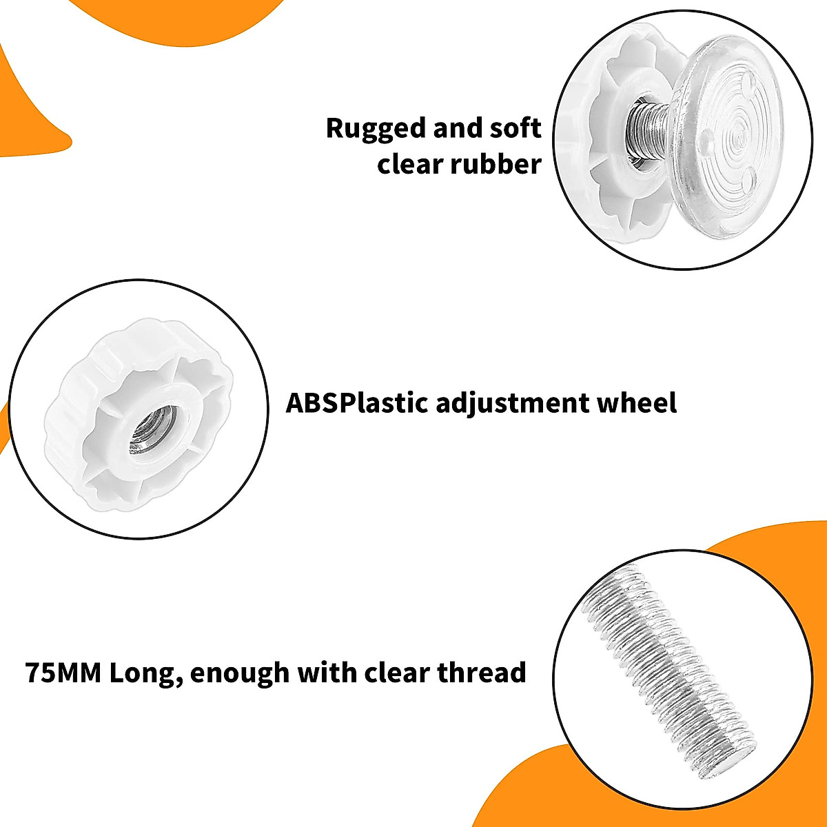 Unlorspy 4 Pack Baby Gate Threaded Spindle Rod M10 (10mm) Baby Gate Screw Replacement Hardware Parts Kit for Pressure Mounted Baby & Pet Safety Gates & Stair Gates (10mm, White)