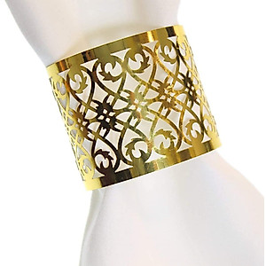 YESHIN 100 Pcs Premium Napkin Rings Laser Cut Foil Paper Napkin Holder for Wedding Party Dinner Table Decor,Special Events and Catering Services (Gold)