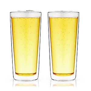 True Double Walled Beer Glasses Drinking Set, Pint Glass Tumblers for Housewarming, Birthday, Wedding, Home Bar Accessories, 16 oz, Set of 2, Clear