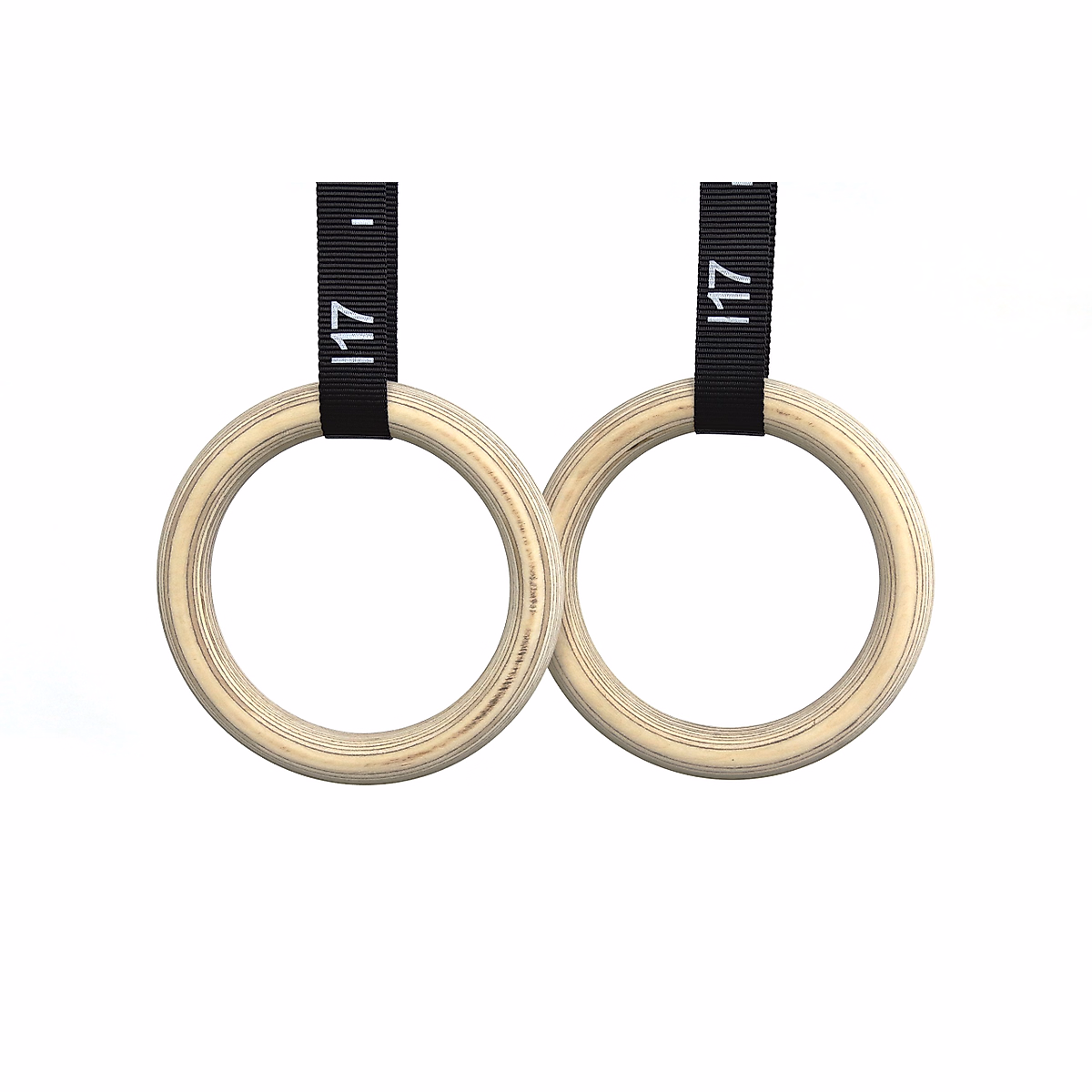CFF Pit Bull Olympic Wood Gym Rings X-Wide 18' Numbered Straps - Extra Grip for Doing Muscle ups, dips, Push ups, Iron Cross...